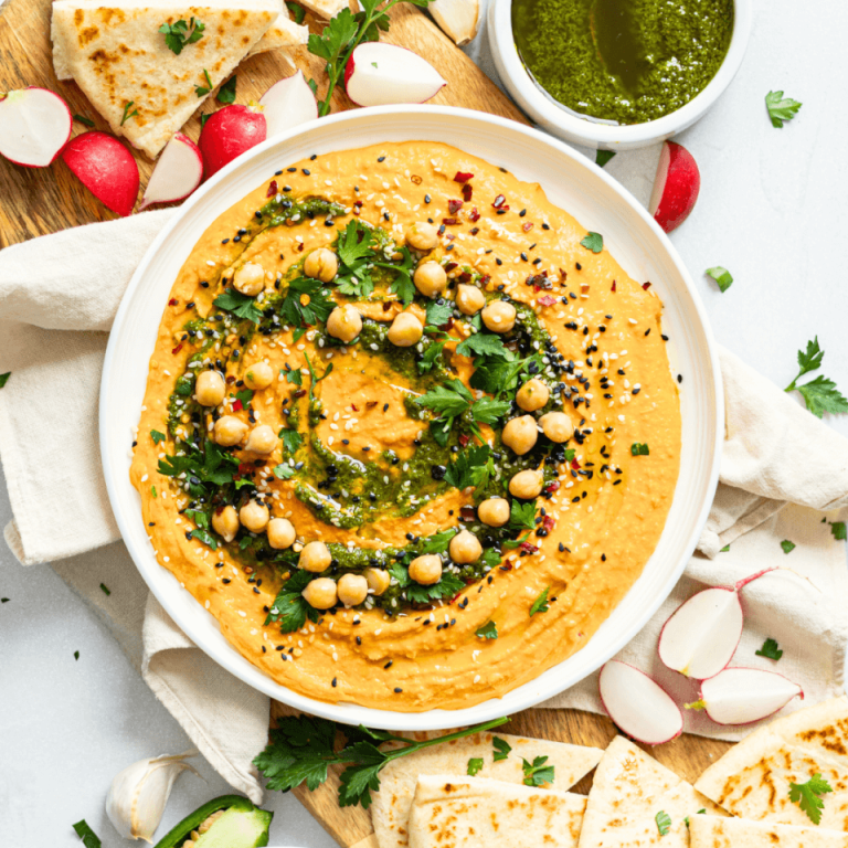 Roasted Carrot Hummus With Carrot Top Zhoug - Elle Gourmet